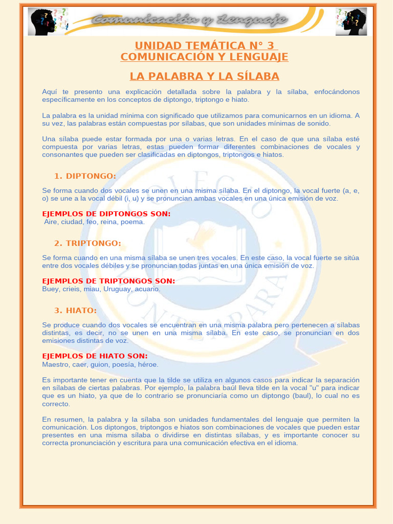 COM. y LEN. UNIDAD TEMÁTICA 3 LA PALABRA Y LA SÍLABA | PDF