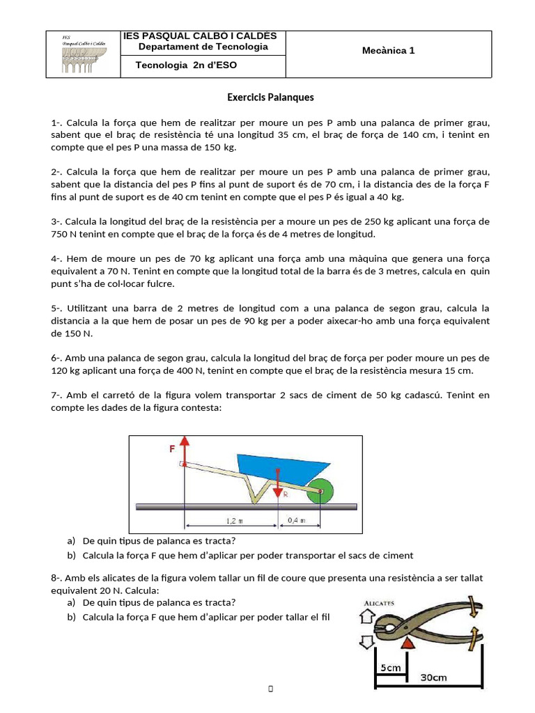 Exercicis Sobre Palanques | PDF