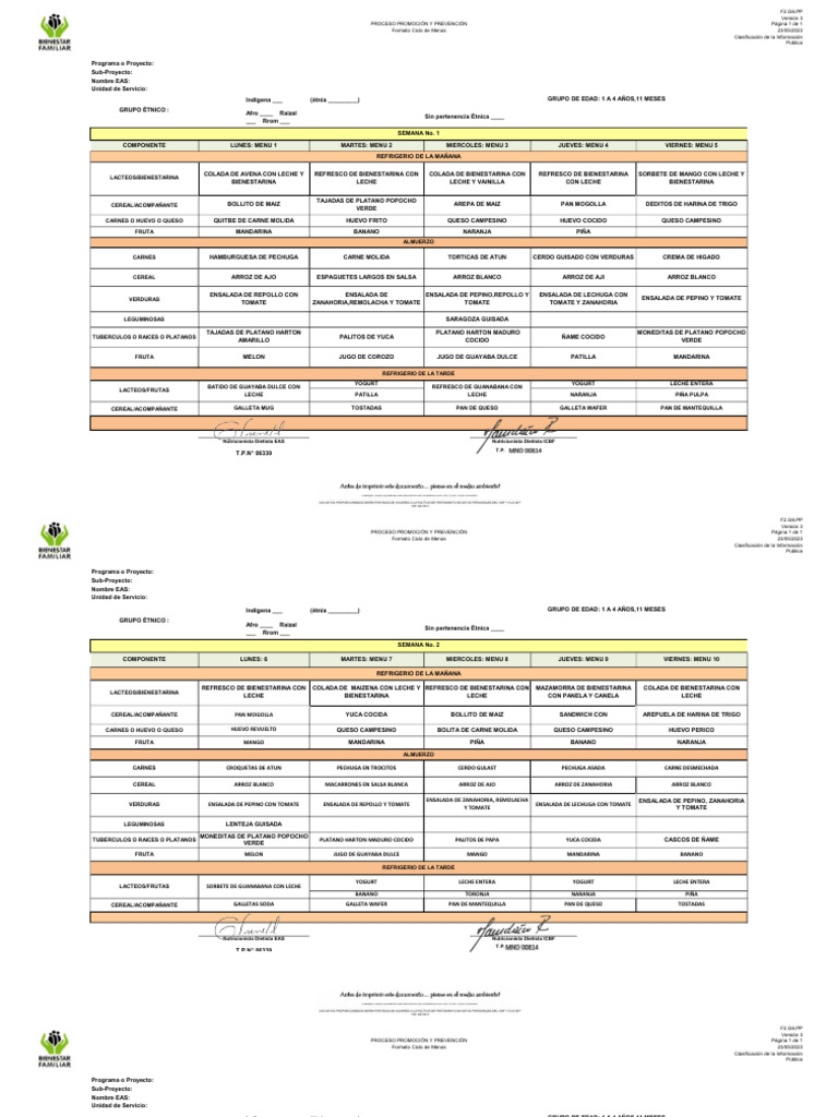 C-1-5 AÑOS-f2.g6.pp_formato_ciclo_de_menus_v3 | PDF | ensalada | Panes