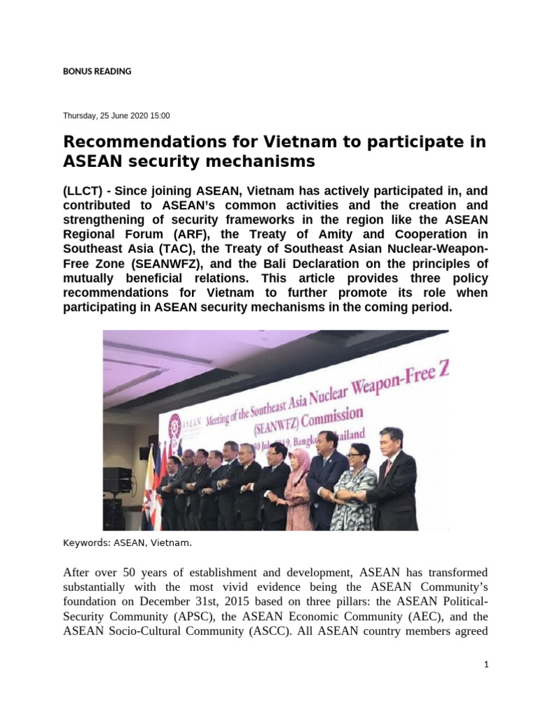 BR, Recommendations For VN To Participate in ASEAN Security Mechanisms ...