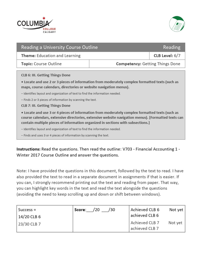 CLB 67 RAT III Reading A University Course Ou | PDF | Academic ...