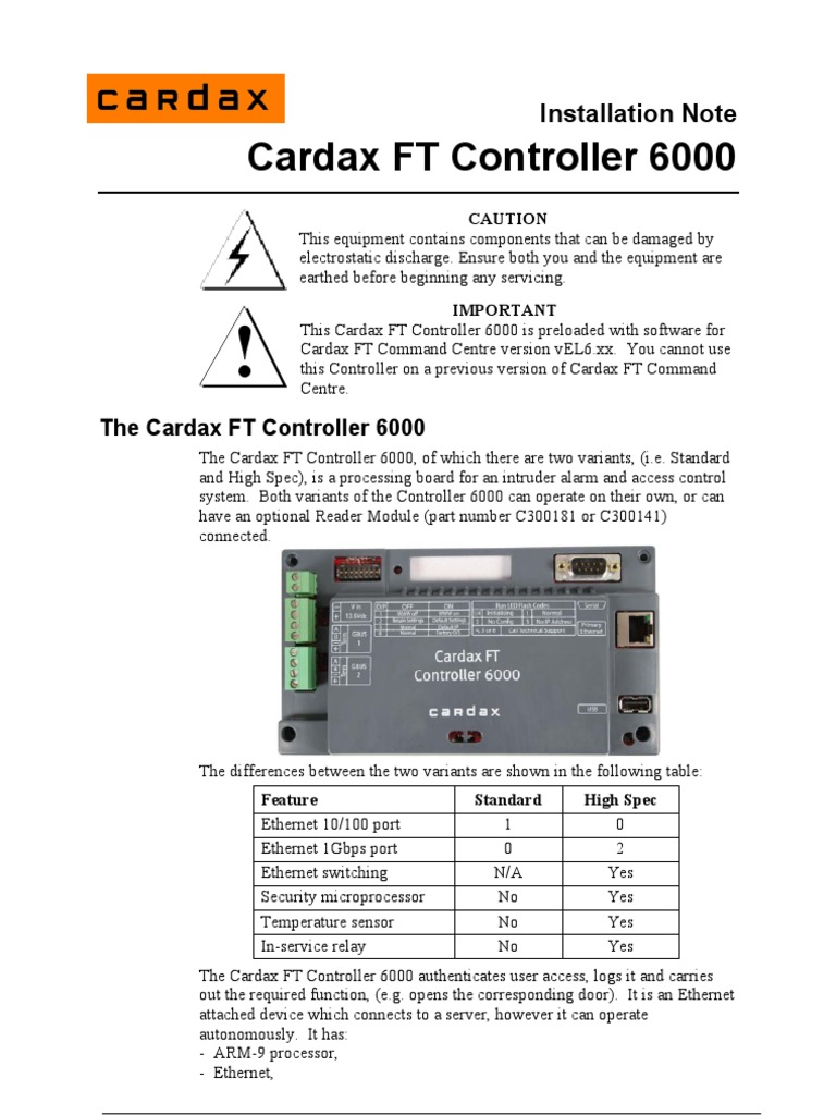Cardax FT Controller 6000pdf | PDF | Flash Memory | Electrical Connector