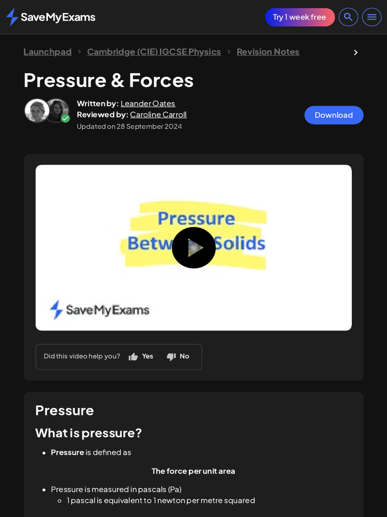 Pressure+-+IGCSE+Physics+Revision+Notes 1739569677159 | PDF | Pressure ...