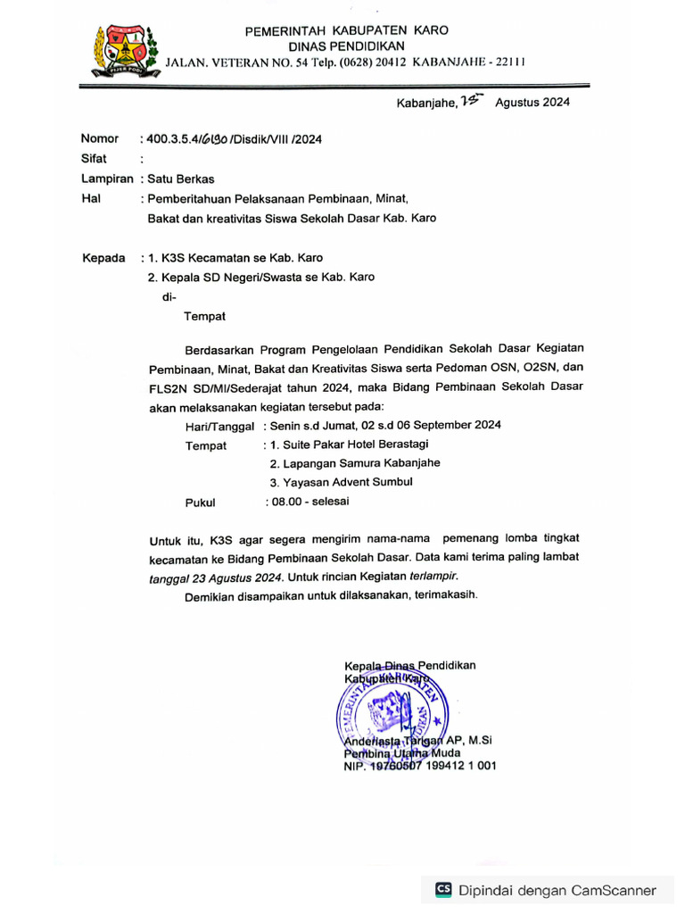 Pemberitahuan Kegiatan Osn o2sn Dan Fls2n Sd 2024 | PDF