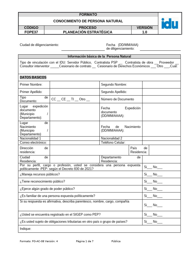Formato Conocimiento Persona Natural | PDF | Parentesco | Propiedad