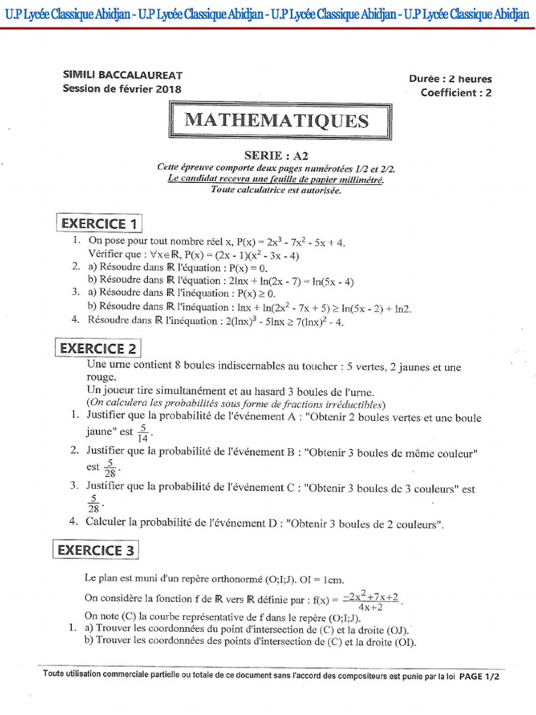 Bac Blanc MATHS A2-UO LCA | PDF