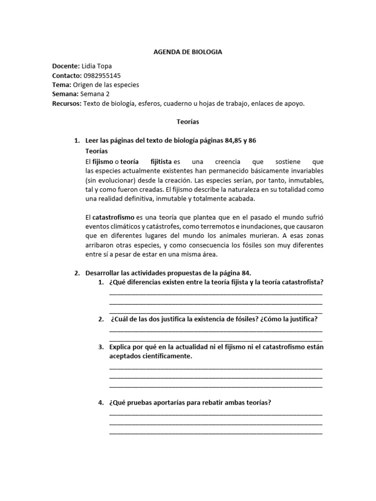 Agenda de Biologia 1ero Bgu | PDF | Evolución | Biología