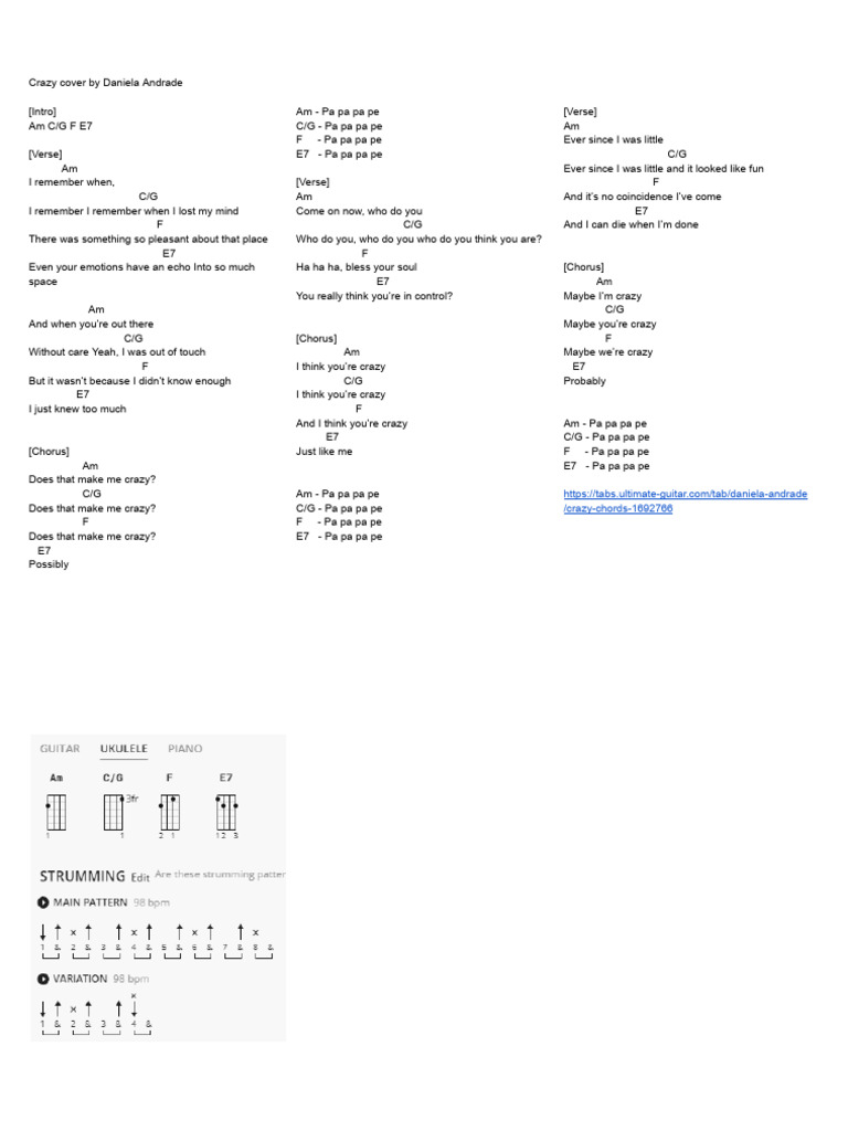 Crazy Cover Chords by Daniela Andrade | PDF | Recorded Music | Sound ...