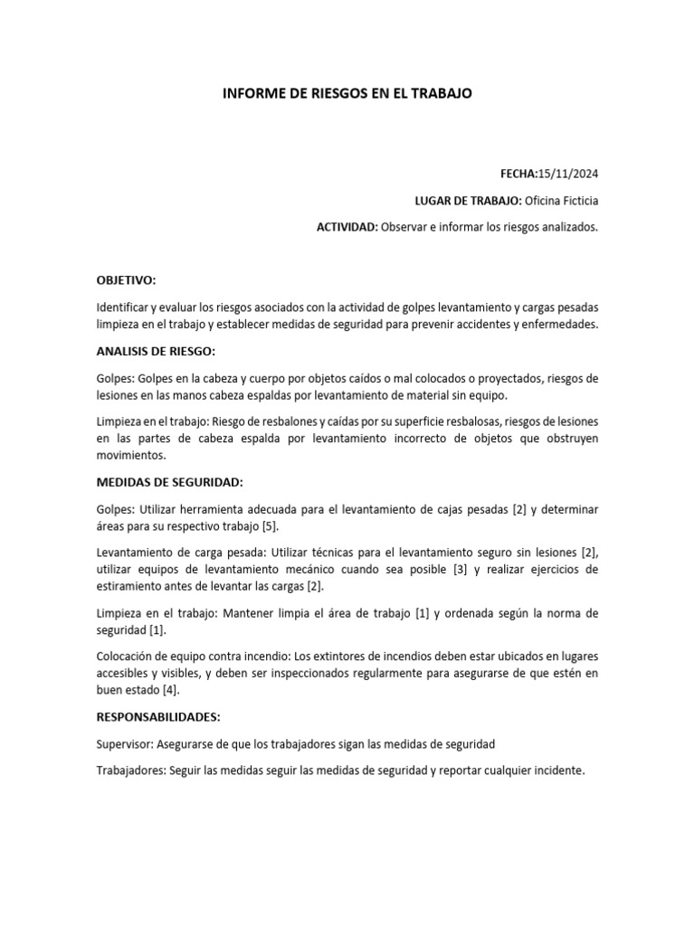 Informe De Riesgos Laborales Y Seguridad Pdf