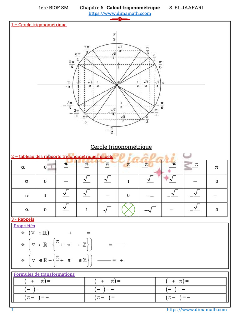 Cercle et Formules Trigonométriques | PDF | Mathématiques élémentaires ...