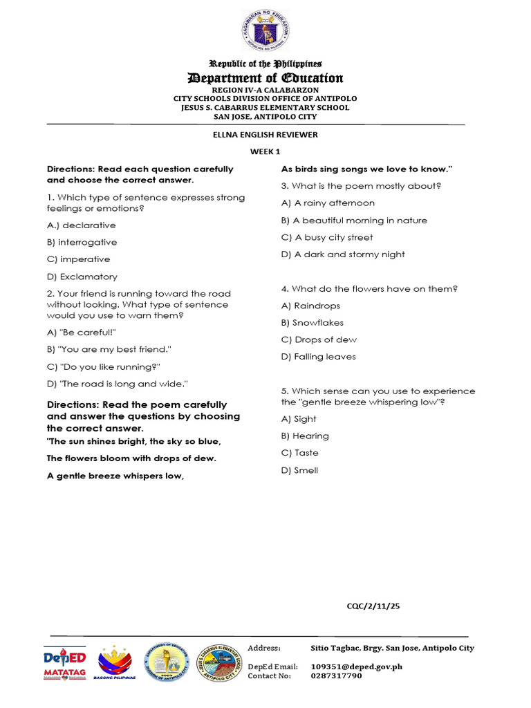 ELLNA ENGLISH REVIEWER WEEK 1-Edited | PDF