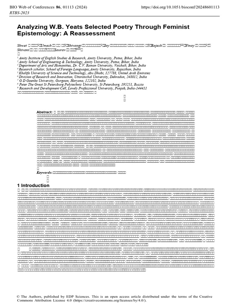 Analyzing WB Yeats Selected Poetry Through Feminis | PDF | W. B. Yeats ...