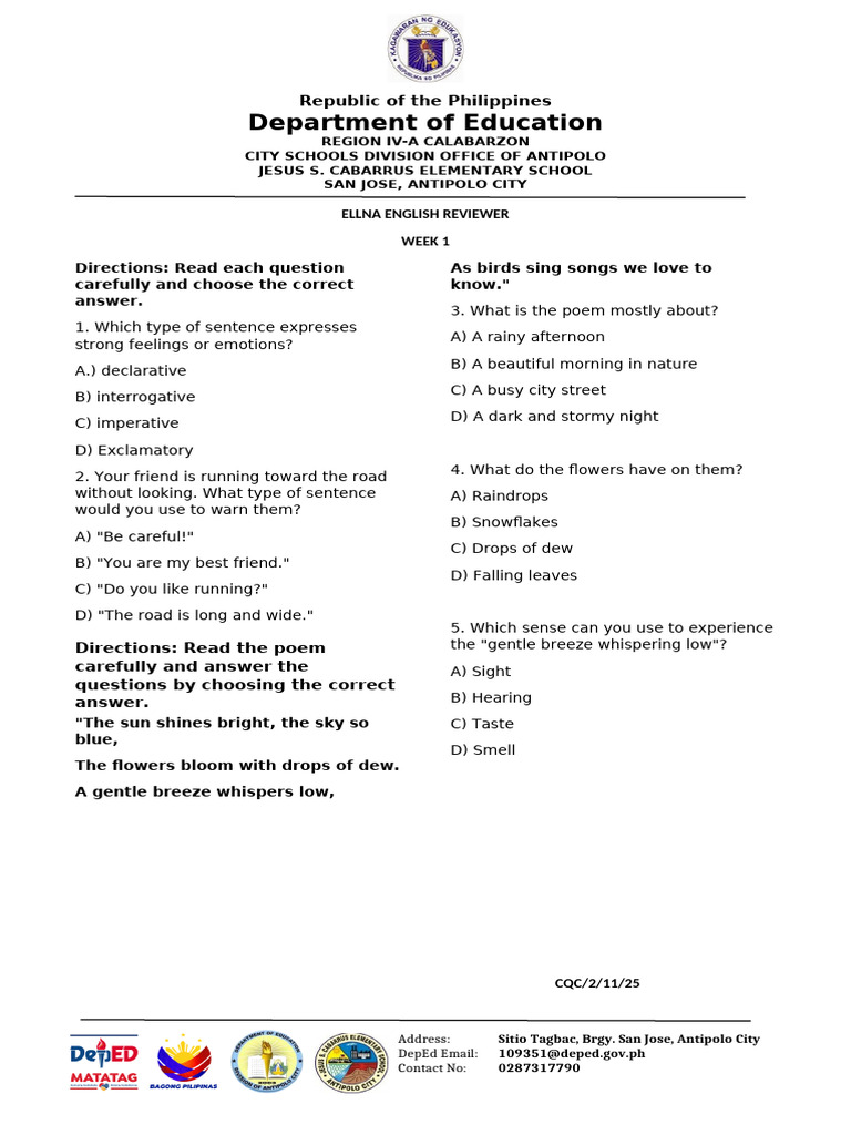 ELLNA ENGLISH REVIEWER WEEK 1 | PDF