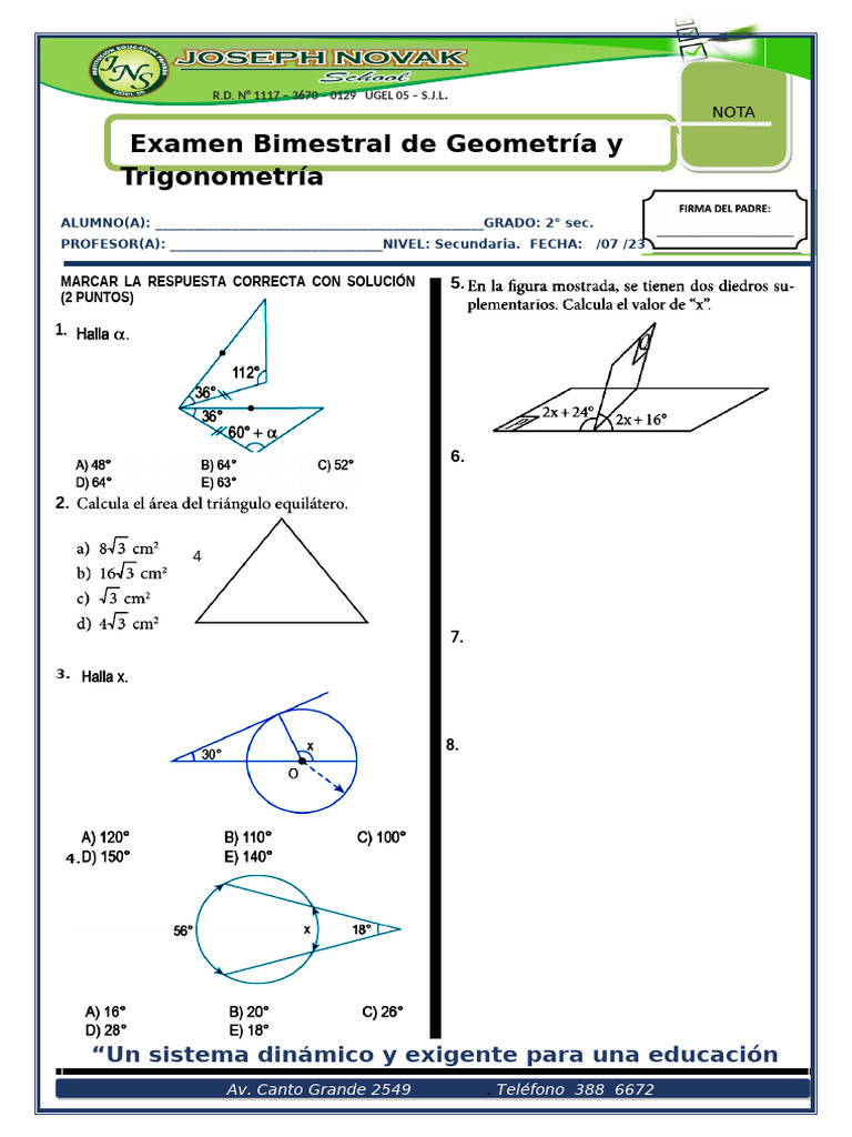 Examen de 2do de Sec | PDF