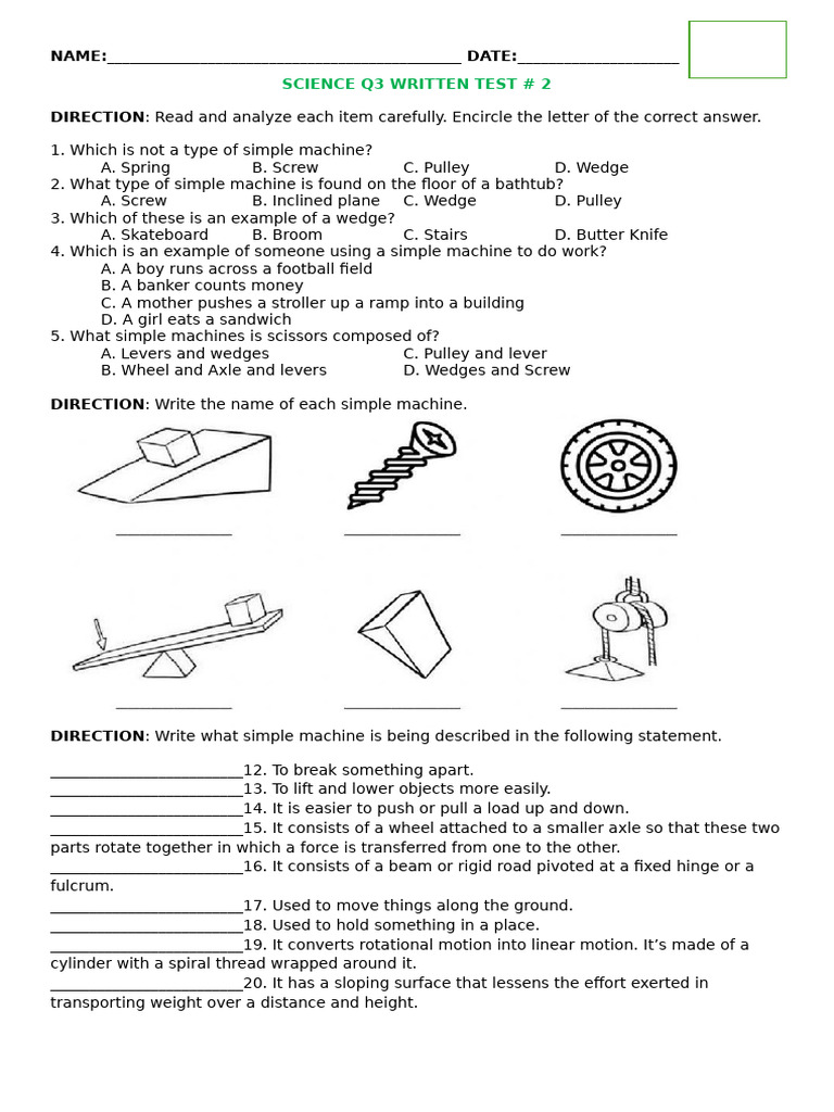 Simple Machines Student Test | PDF | Machines | Plot (Narrative)