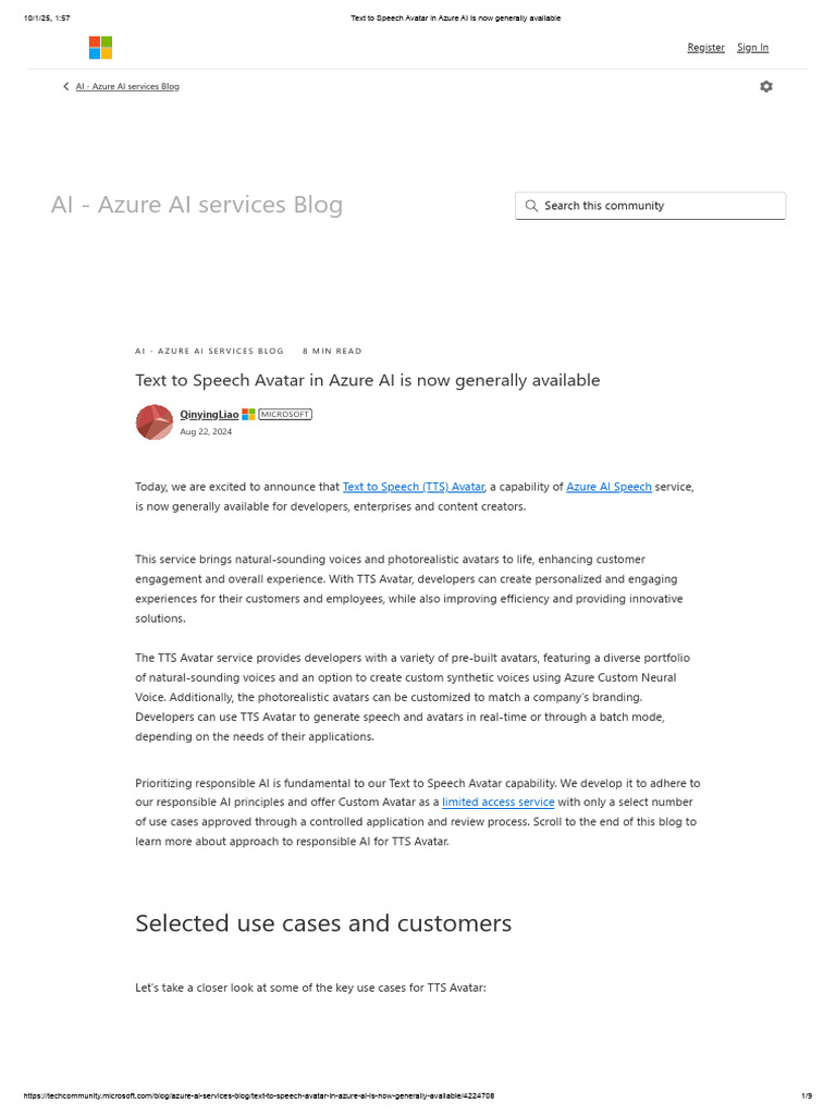 Text To Speech Avatar in Azure AI Is Now Generally Available | PDF | Speech Synthesis ...