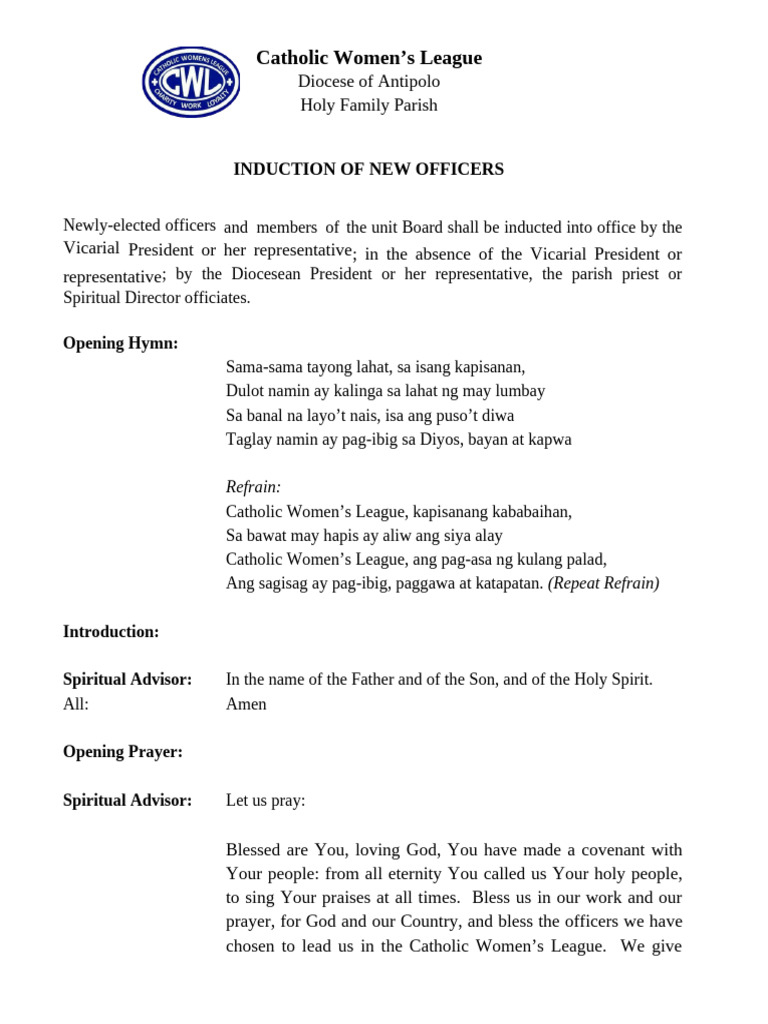 Induction of CWL Officers | PDF | God The Father | Abrahamic Religions