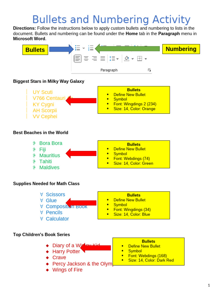 Custom Bullets and Numbering Guide | PDF