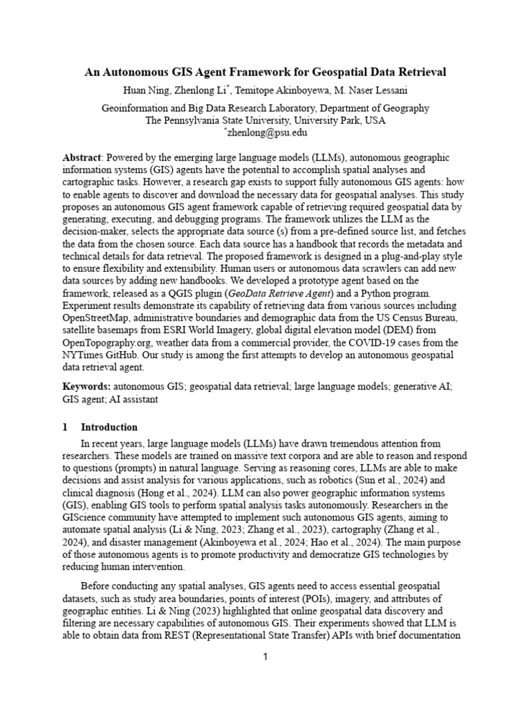 An Autonomous GISAgent Frameworkfor Geospatial Data Retrieval | PDF ...
