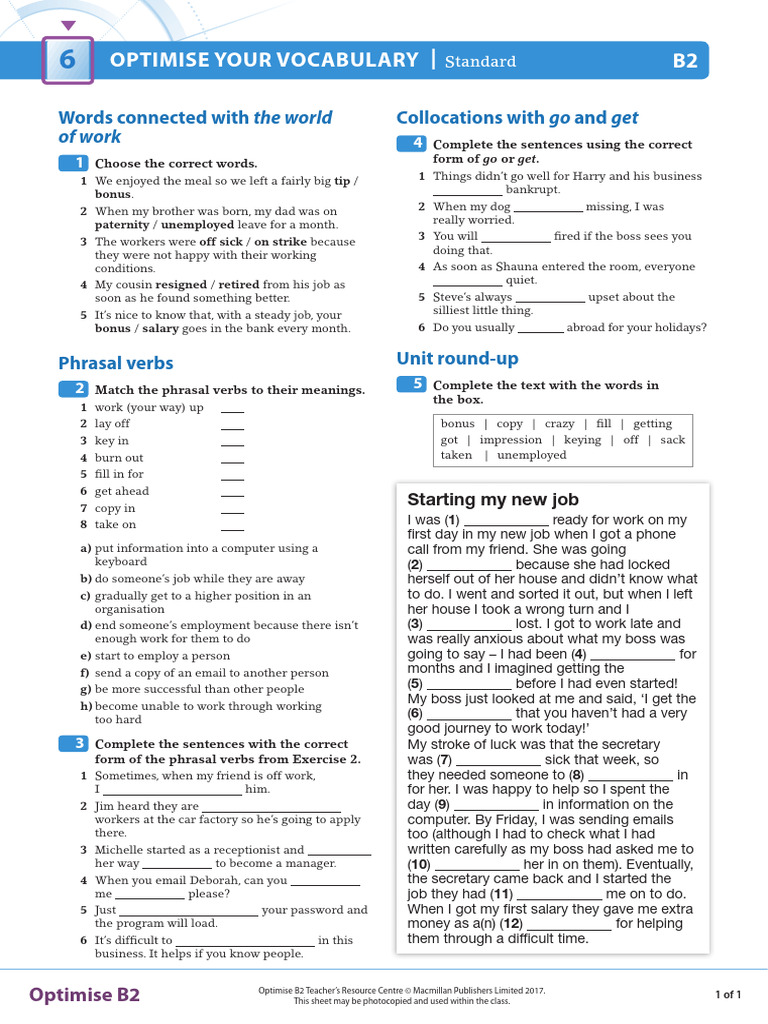 OPT B2 U06 Vocab Standard | PDF