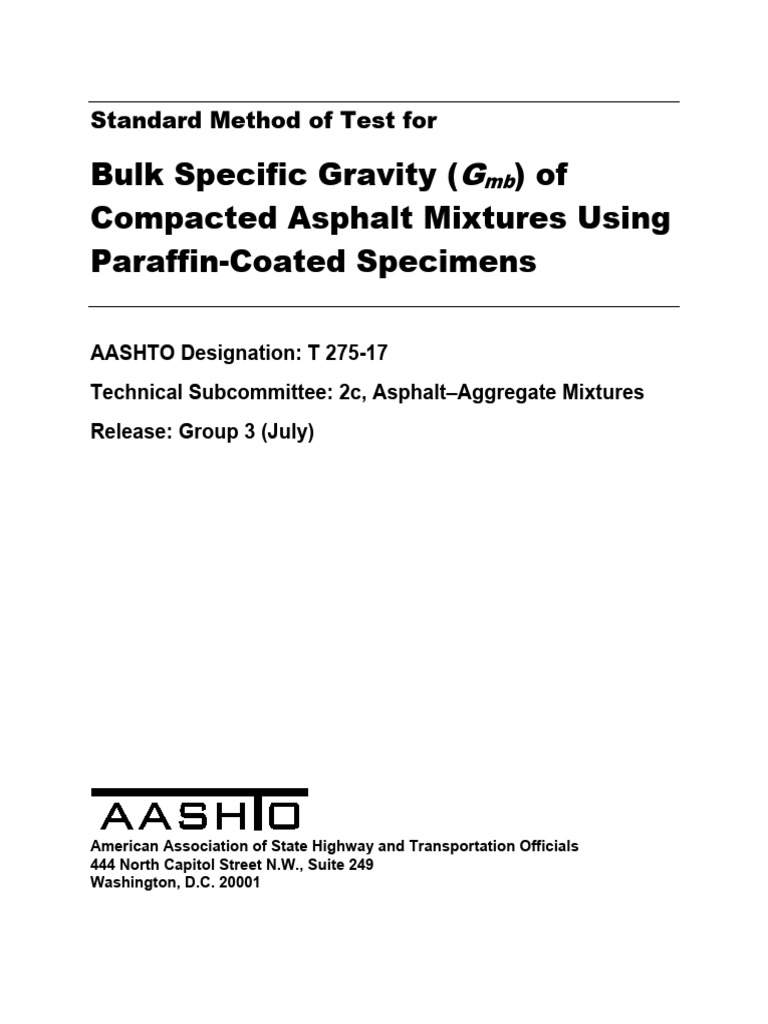 Bulk Specific Gravity Test for Asphalt | PDF