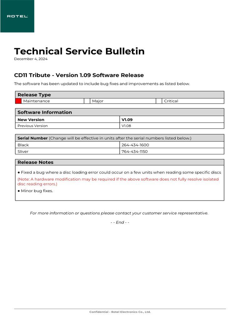 CD11 Tribute Software Update V1.09 | PDF | Software Bug | Computer ...