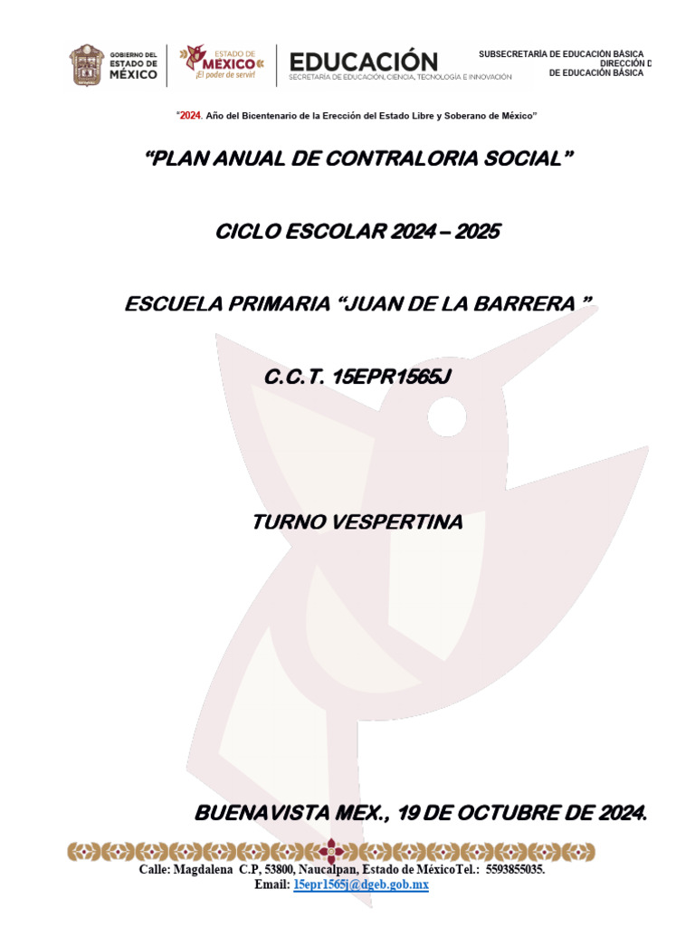 Plan de Contraloría Escolar | PDF | Educación primaria | Responsabilidad