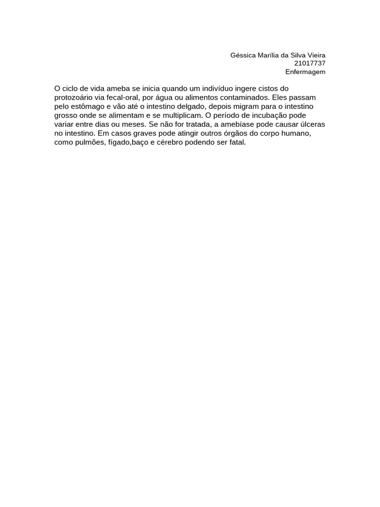 Ciclo de Vida Da Ameba | PDF