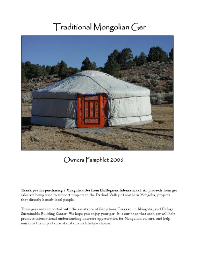 Traditional Mongolian Ger Owners Guide | PDF | Mongolia | Sustainability