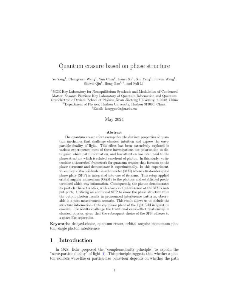 Quantum erasure based on phase structure | PDF | Photon | Physical Phenomena