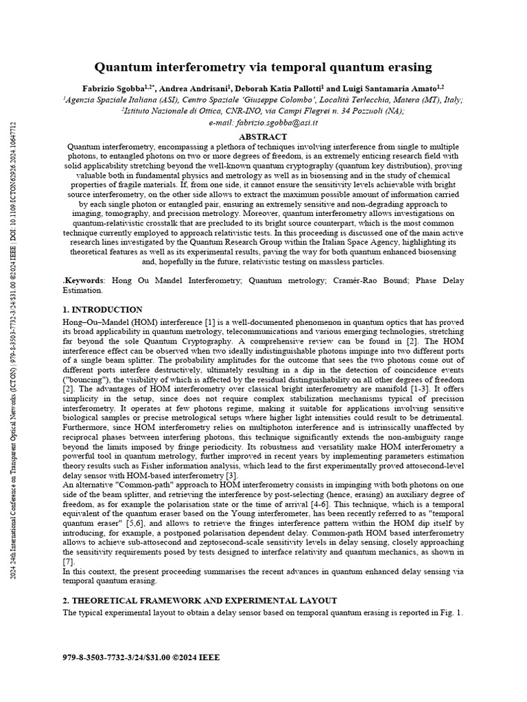 Quantum Interferometry Via Temporal Quantum Erasing | PDF | Interferometry | Photon
