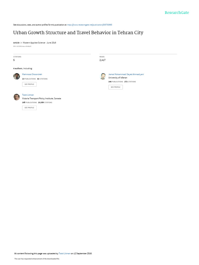 Urban Growth Structure and Travel Behavior in Tehr | PDF | Urban Sprawl ...