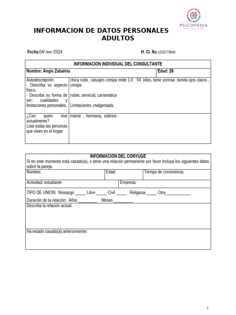 Información Datos Personales Adultos | PDF