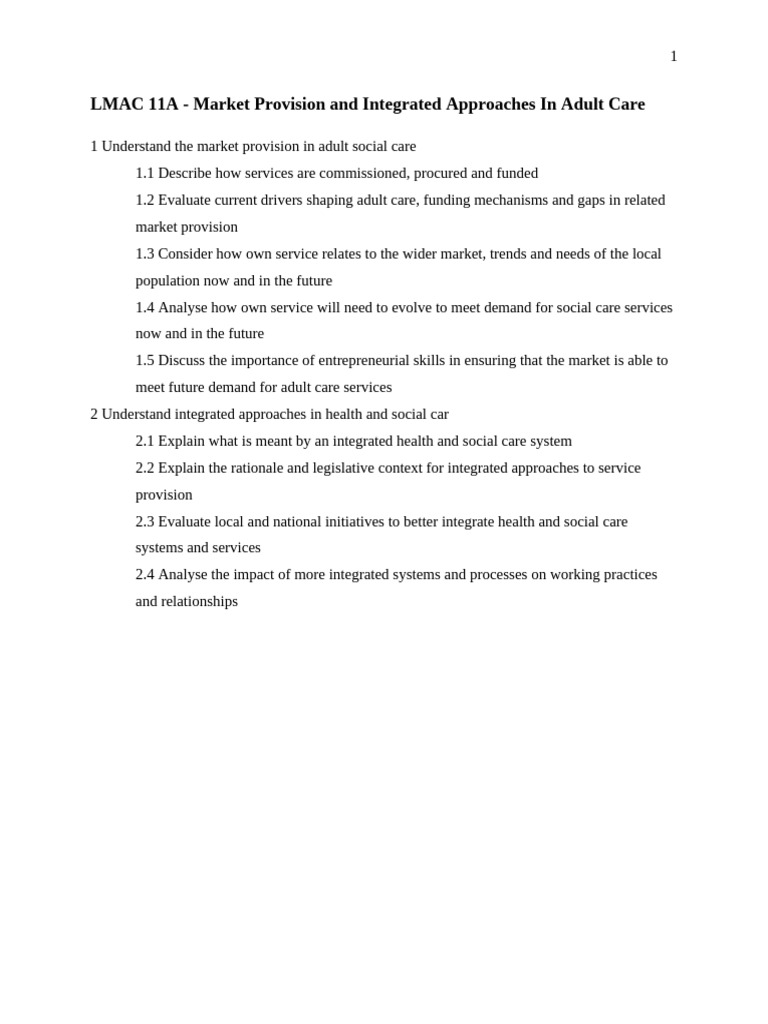 LMAC 11A - Market Provision and Integrated Approaches in Adult Care | PDF