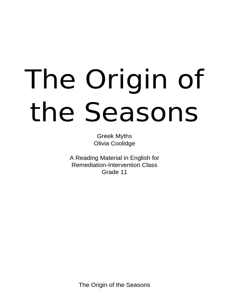 Greek Myth of Seasons: Demeter & Persephone | PDF | Persephone | Hades