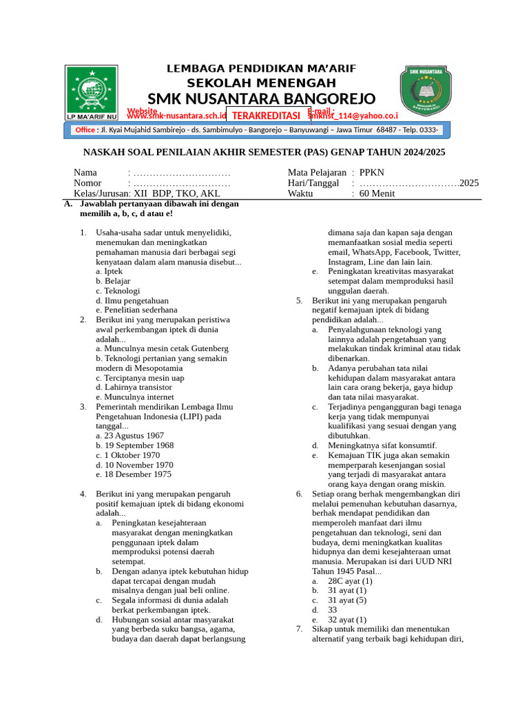 Soal PPKN KLS 12 Genap | PDF