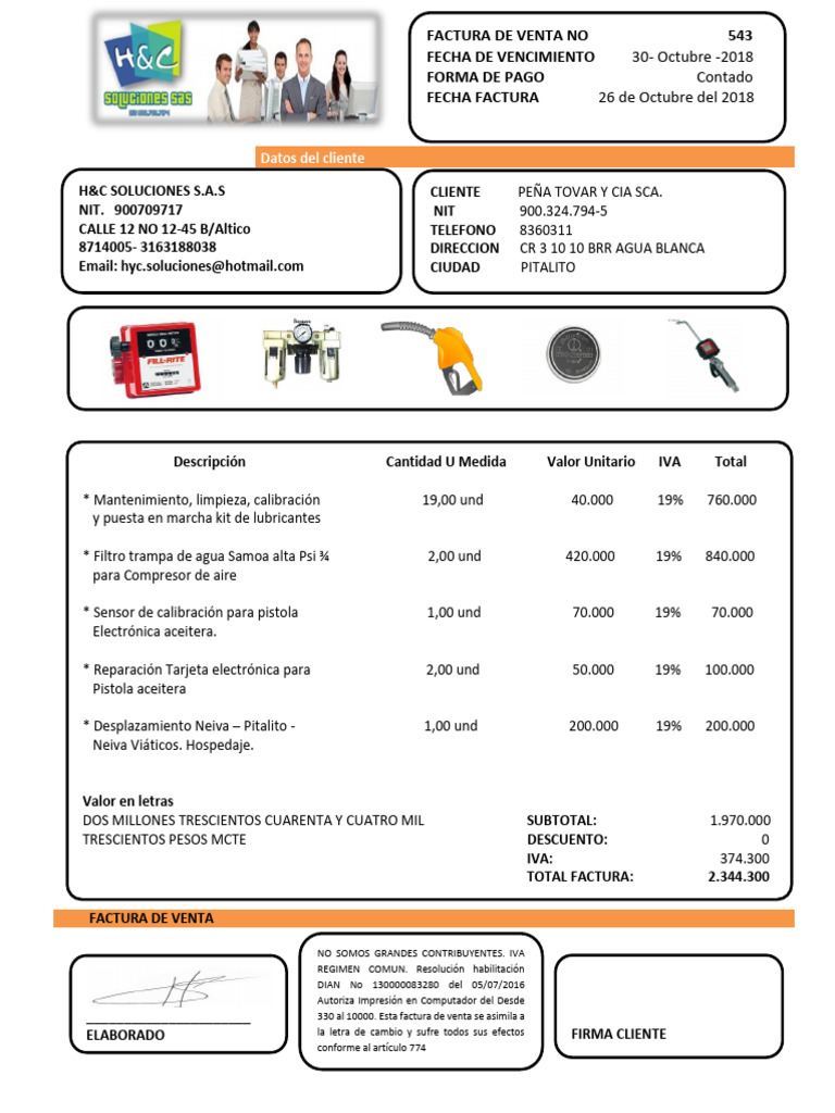 Factura Mto. Kit Lubricantes - Sideral Descuento | PDF