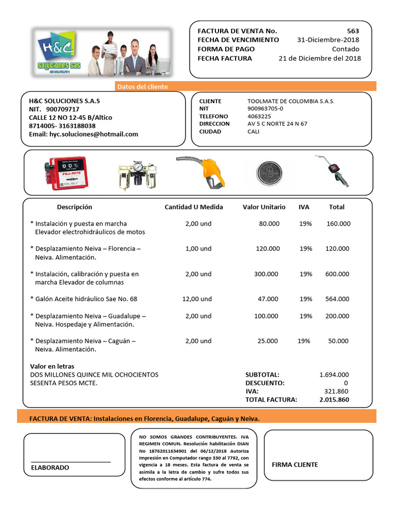 Factura Instalaciones Toolmate | PDF