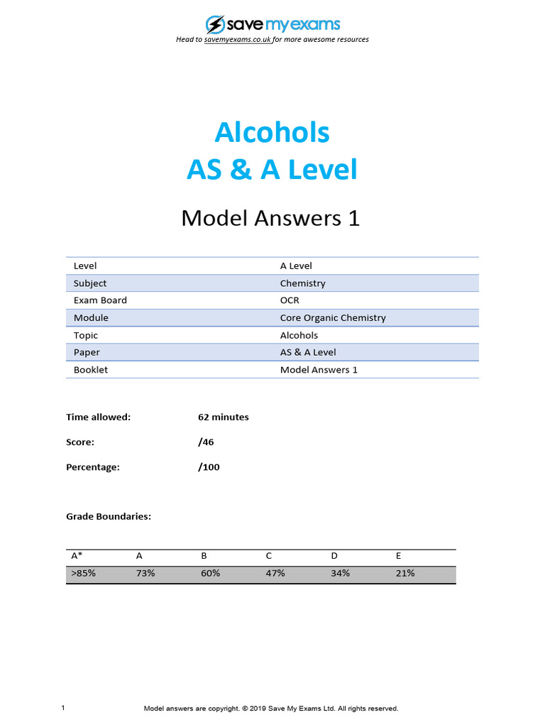 5 Alcohols Model Answers Booklet 1 AS ALevel OCR A Level Chemistry | PDF | Intermolecular Force ...