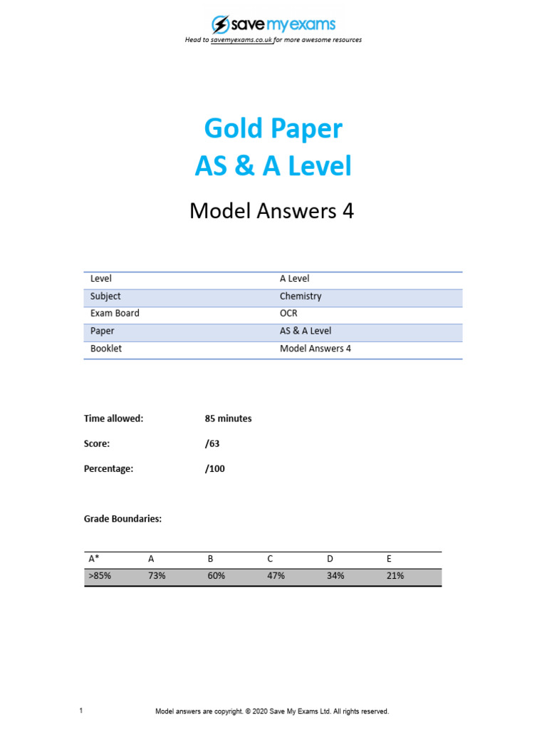 AS A Level Gold Paper 4 Model Answers OCR A Level Chemistry | PDF | Solvation | Coordination Complex
