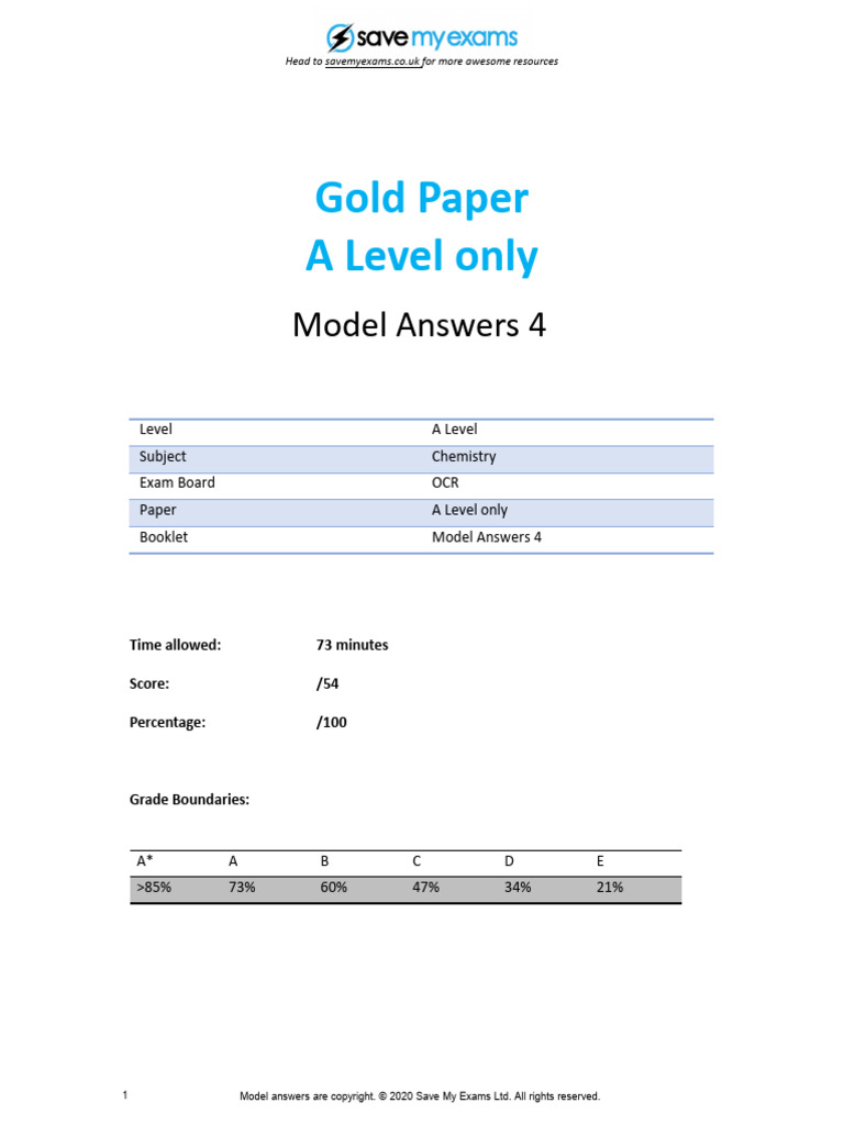A Level Gold Paper 4 - Model Answers - OCR A Level Chemistry | PDF ...