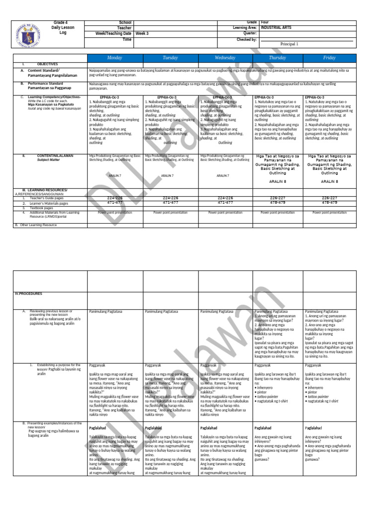 DLL EPP Grade4 Quarter1 Week3 Arts (Palawan Division) | PDF