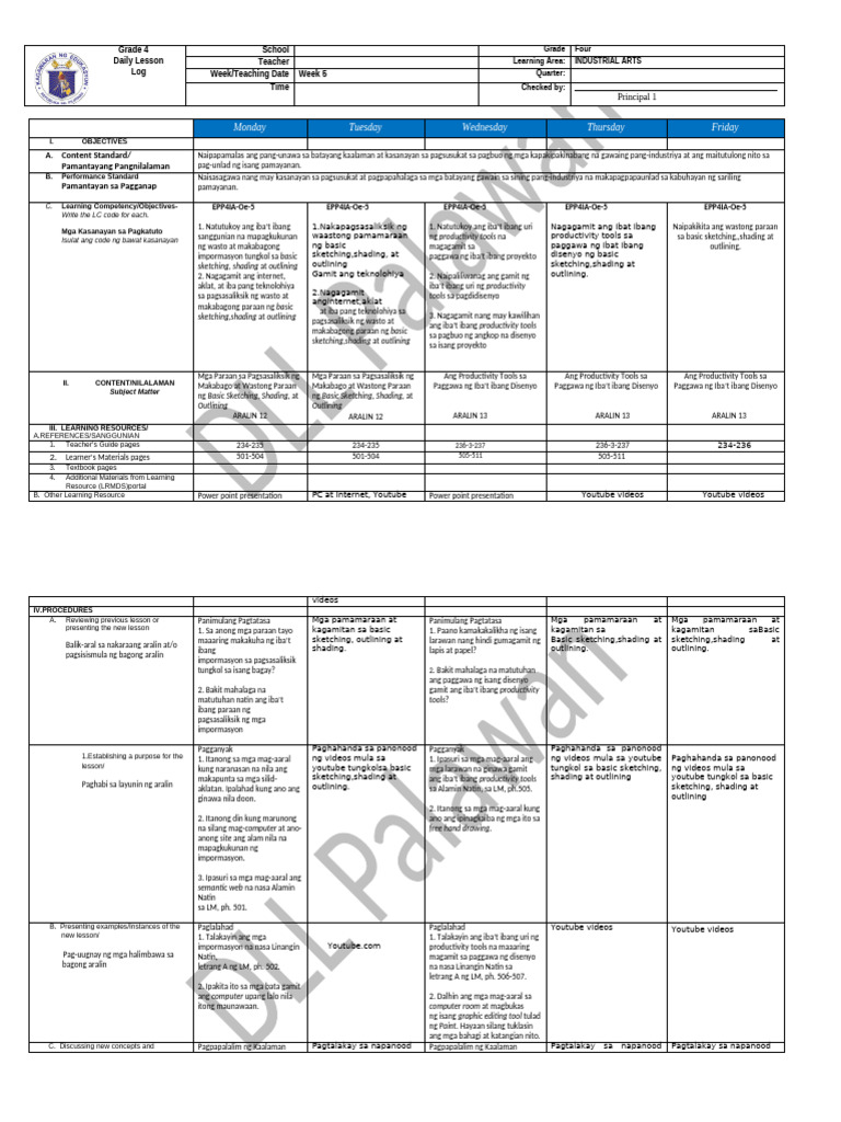 DLL EPP Grade4 Quarter1 Week5 Arts (Palawan Division) | PDF