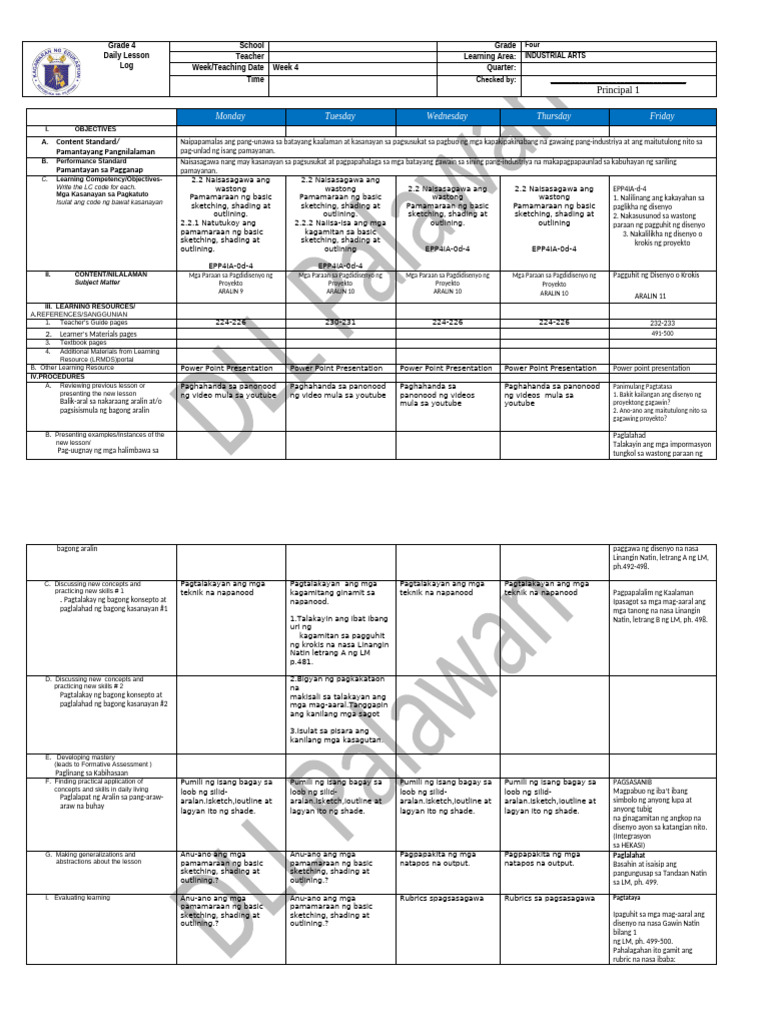 DLL EPP Grade4 Quarter1 Week4 Arts (Palawan Division) | PDF