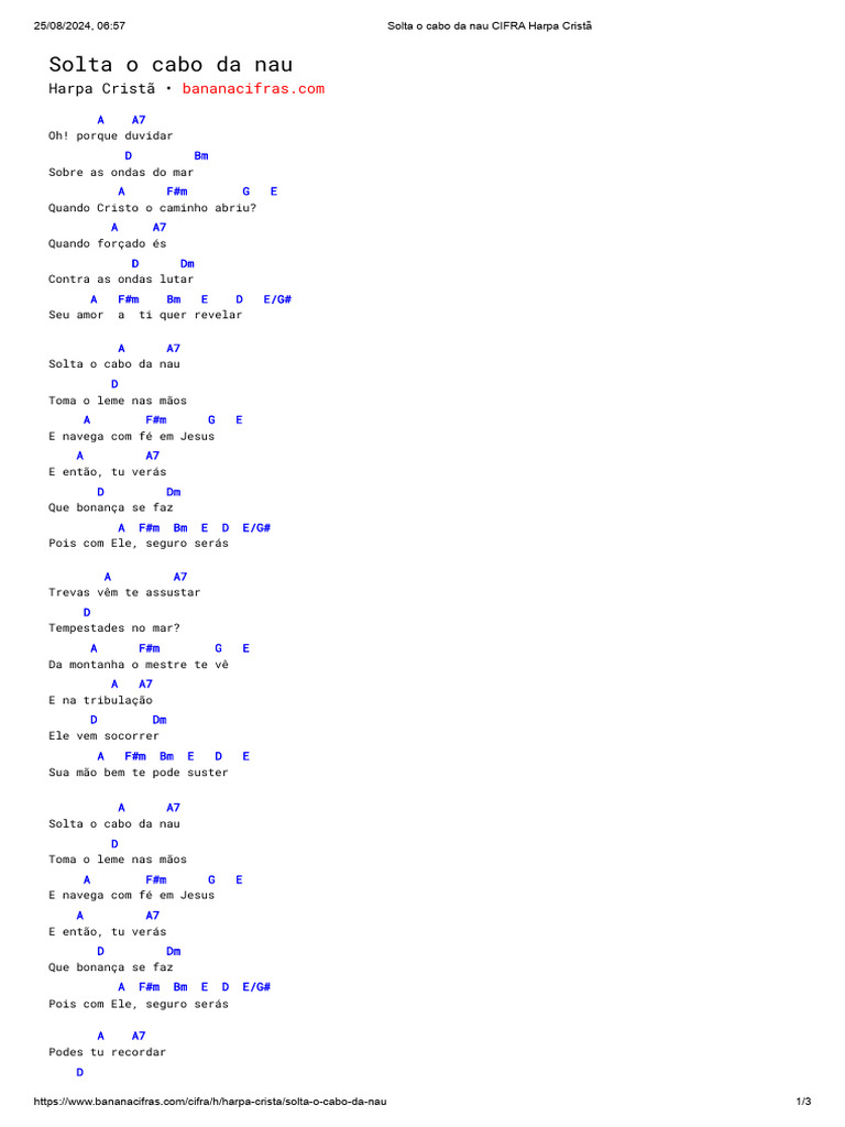 Solta o Cabo da Nau - Harpa Cristã | PDF | Crença e doutrina religiosa ...