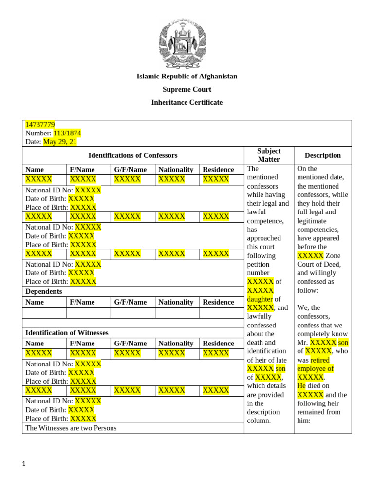 Inheritance Certificate | PDF | Justice | Crime & Violence Inheritance Certificate | PDF | Justice | Crime & Violence