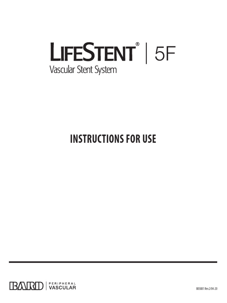 LifeStent 5F Vascular Stent System IFU | PDF | Stent | Angiology