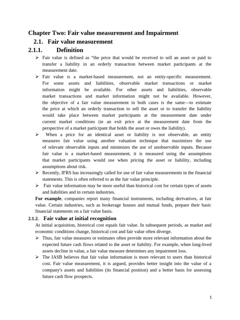 Chapter 2 Fairvalue and impairment | PDF | Fair Value | Historical Cost