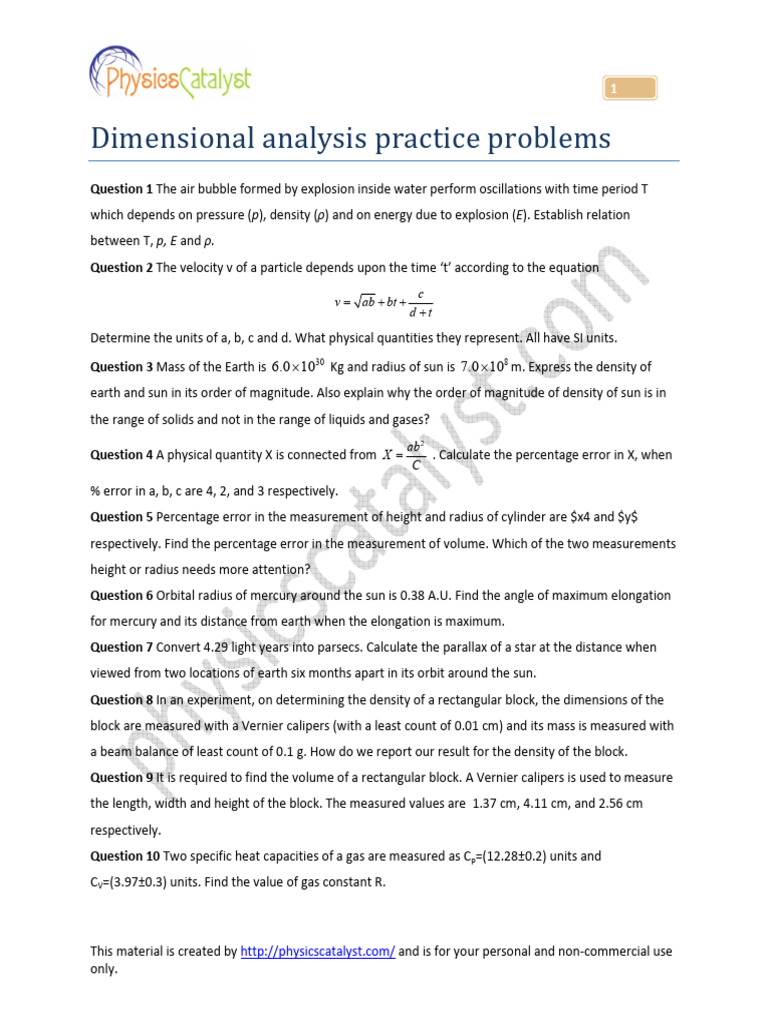 Dimensional Analysis Practice Problems | PDF | Density | Sun