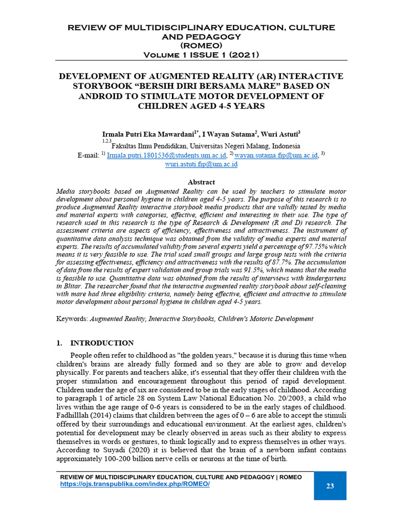 Meee 2 vz9d5sx2 Development of Augmented Reality Ar Interactive Storybook X2vvs0zgog | PDF ...